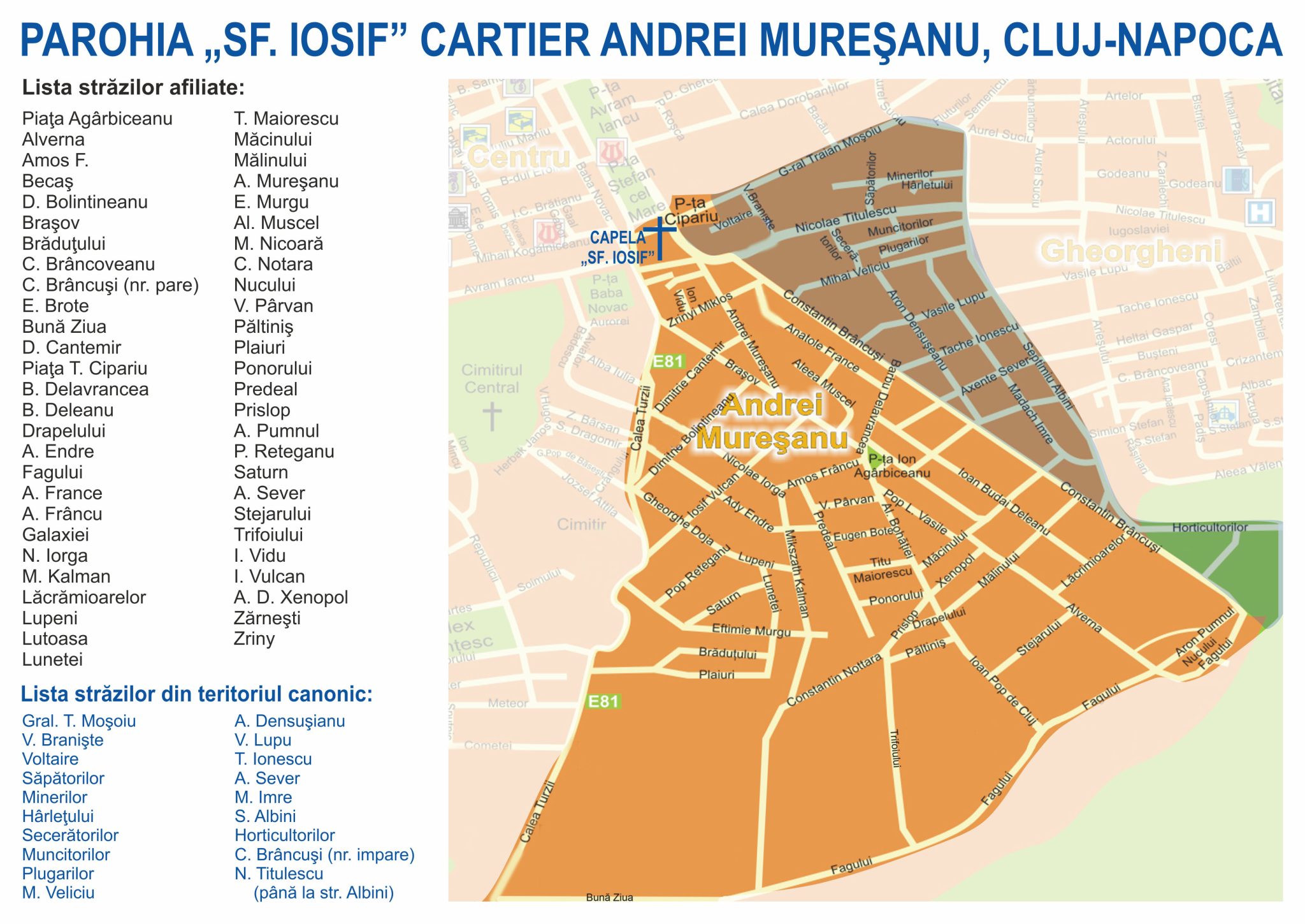 Harta parohiei – Parohia "Andrei Mureşanu" din Cluj-Napoca